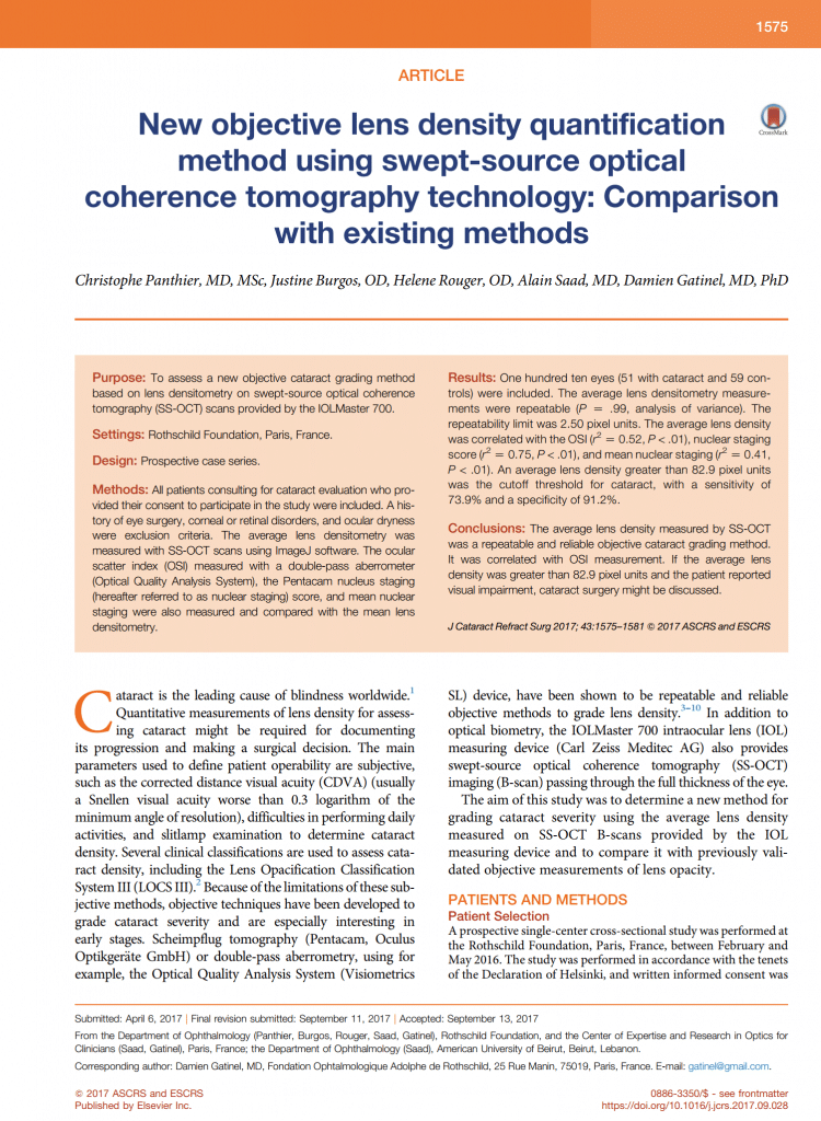 Cataract Grading: Assessment of a New Objective Lens Density ...